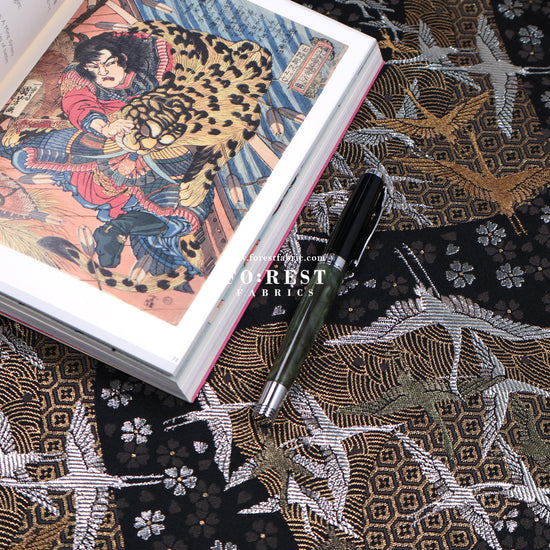 Gold Brocade - One thousand cranes fabric Black – FO:REST Fabric 布恩堂