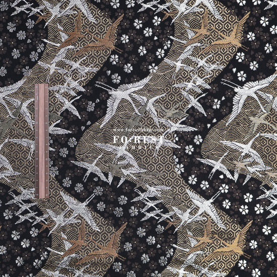 Gold Brocade - One thousand cranes fabric Black – FO:REST Fabric 布恩堂